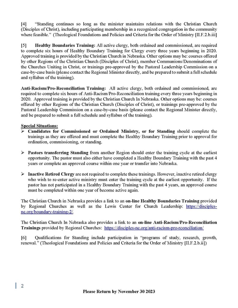 Standing Forms - The Christian Church in Nebraska