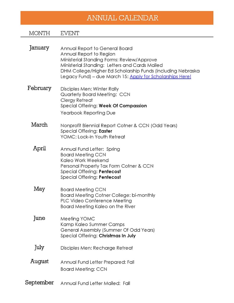 Regional Calendar - The Christian Church in Nebraska
